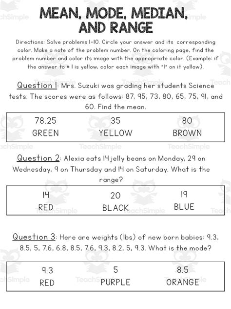 Easy Mean Median Mode And Range Worksheet