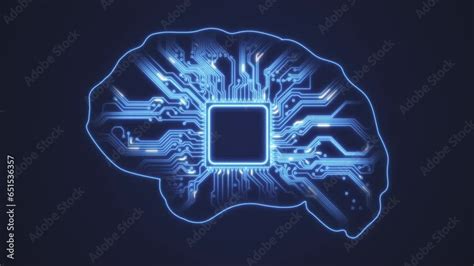 Abstract Human Brain With An Electronic Chip Inside Electrical