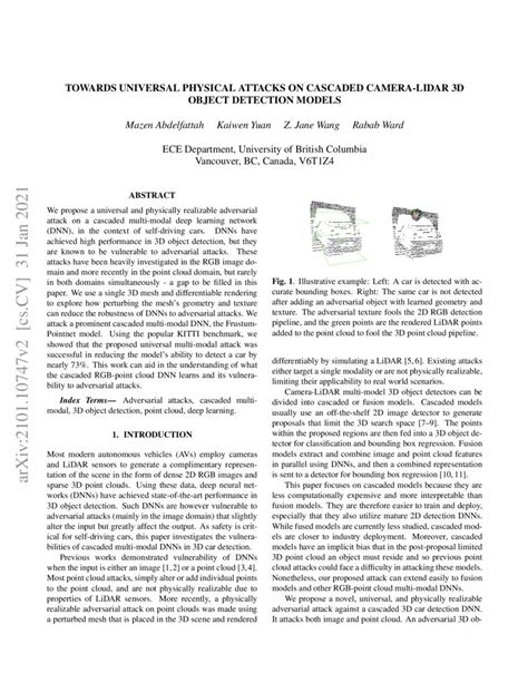 Towards Universal Physical Attacks On Cascaded Camera Lidar 3d Object Detection Models Deepai