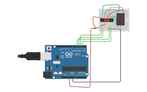 circuit design bcd to 7 pieces display with arduino tinkercad