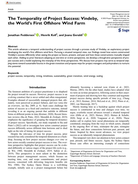feddersen et al 2023 the temporality of project success vindeby the