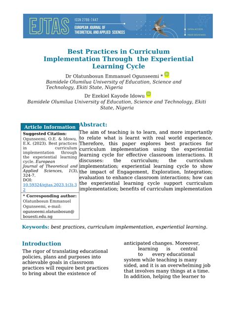 Pdf Best Practices In Curriculum Implementation Through The