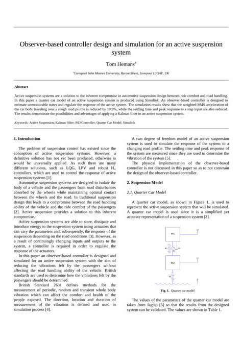 Pdf Observer Based Controller Design And Simulation For An Active