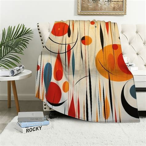 Onetech Warm Blanket Mid Century Modern Abstract Pattern Red Flannel Cozy Warm Plush Lightweight