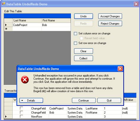 Datatable Transaction Logger Codeproject