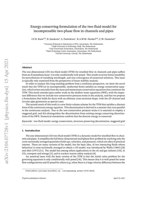 Energy Conserving Formulation Of The Two Fluid Model For Incompressible Two Phase Flow In