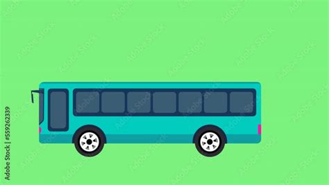 Cartoon Bus Driving Animation 4k On Green Screen Transit City Bus