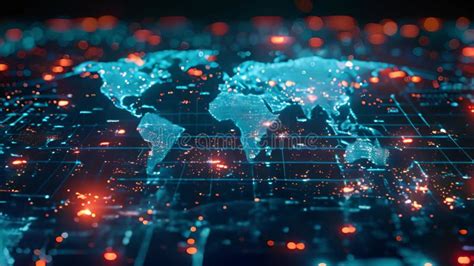 Glowing Global Map Illustrating Network Connectivity Across Continents At Night Stock Video