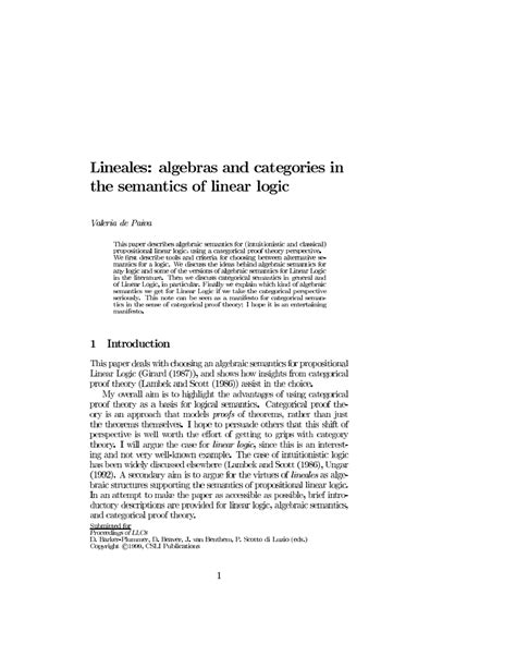 Pdf Lineales Algebraic Models Of Linear Logic From A Categorical