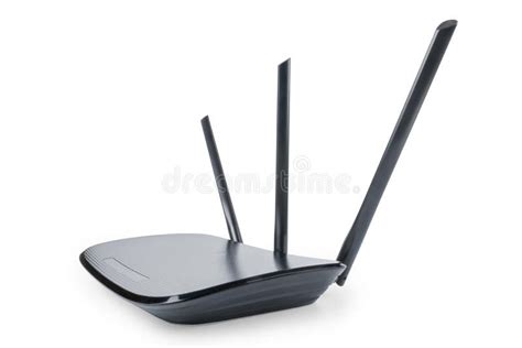 Black Wifi Router In Wide Angle Perspective Isolated With Clipping Path Stock Photo Image Of