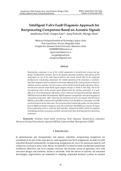 Pdf Intelligent Valve Fault Diagnosis Approach For Reciprocating Compressor Based On Acoustic
