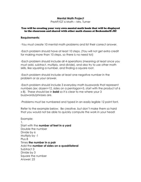 Mental Math Project