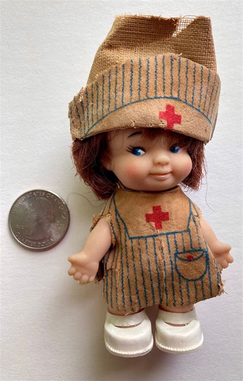 Vintage 1965 Uneeda Pee Wees Doll Hong Kong Doll Red Cross Nurse Doll Miniature Pocket Sized