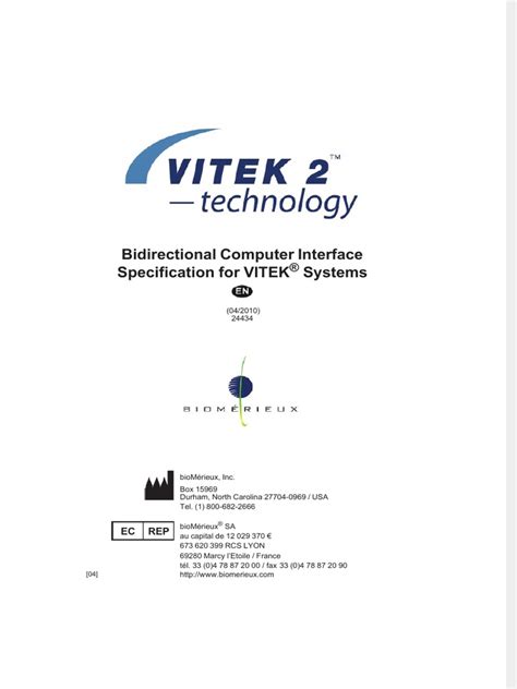 Bidirectional Computer Interface Specification For Vitek Pdf
