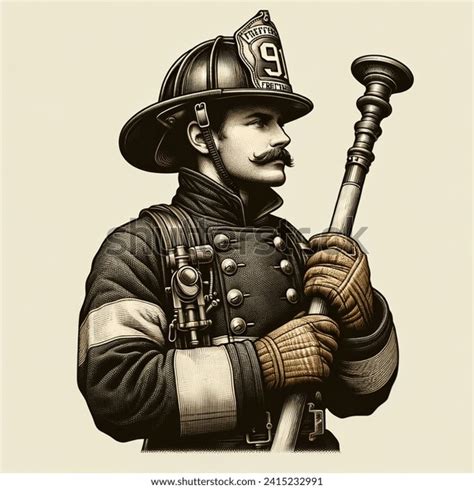 1900s Firefighter Vector Holding Pike Pole Ai Generated Image 2415232991 Shutterstock