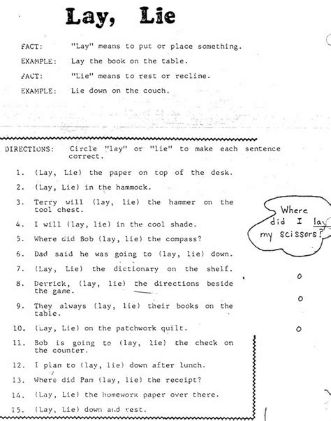 Lay Vs Lie Grammar Sentences And Worksheets