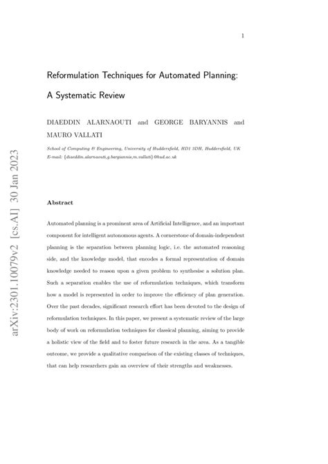 Reformulation Techniques For Automated Planning A Systematic Review