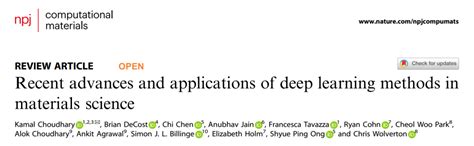 Npj Comput Mater 深度学习方法在材料科学中的最新进展和应用 华算科技