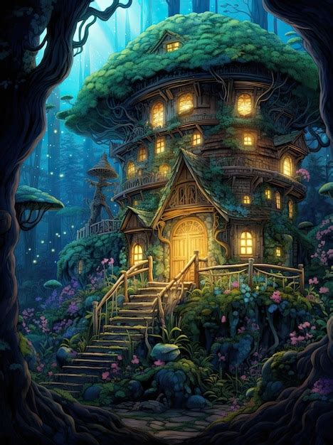 Premium Photo Illustration Fantasy Landscape House In A Forest Poster