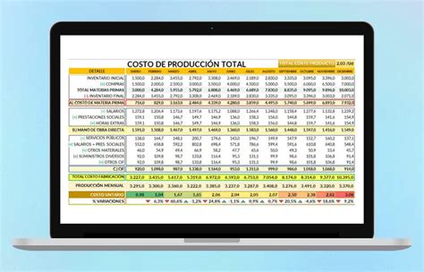 Plantilla Tabla De Costos De Producción En Excel