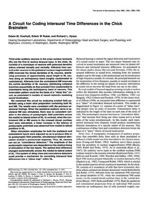 Pdf A Circuit For Coding Interaural Time Difference In The Chick