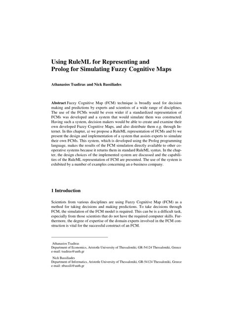 PDF Using RuleML For Representing And Prolog For Simulating Fuzzy Cognitive Maps