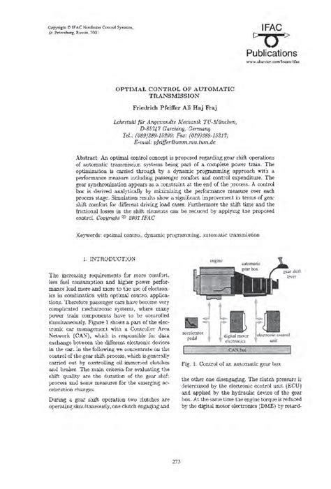 Pdf Optimal Control Of Automatic Transmission