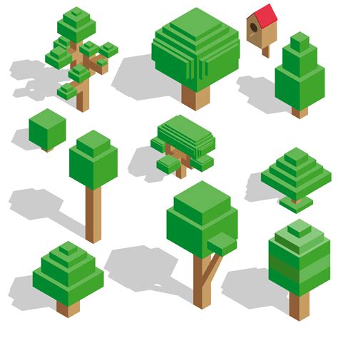 Isometric Vector Trees Set For Forest Park City Landscape