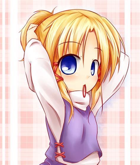 Safebooru Armpits Arms Up Baku Ph Blonde Hair Blue Eyes Bust Moriya
