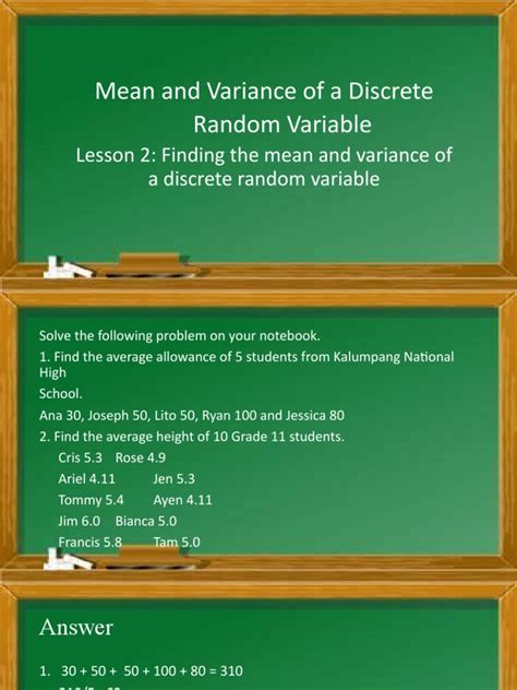 Lesson 2 Finding The Mean And Variance Of A Discrete Random Variable