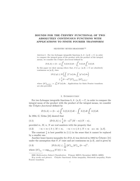 Pdf Bounds For The µ CebyŠev Functional Of Two Absolutely Continuous