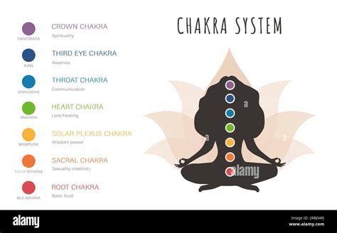 Colorful Seven Chakras System Female Silhouette Meditating And