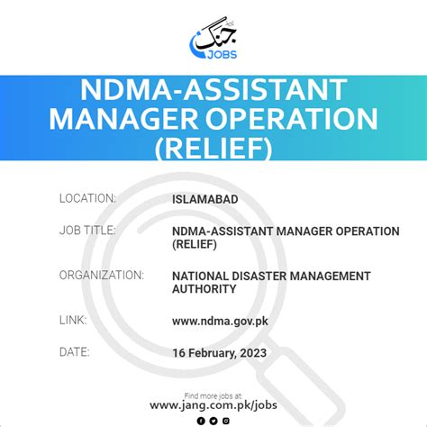 Ndma Assistant Manager Operation Relief Job National Disaster