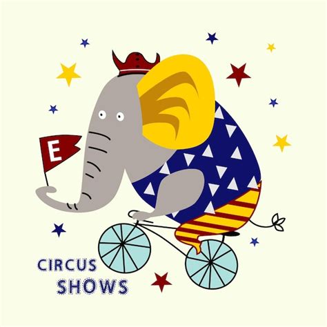 서커스 공연을 하는 코끼리 디자인 만화 ⁇ 터 일러스트 프리미엄 벡터