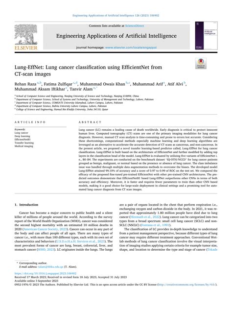 pdf lung effnet lung cancer classification using efficientnet from ct scan images