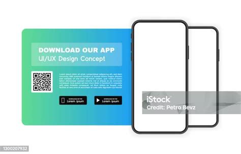 앱 광고 배너를 다운로드하세요 휴대 전화에 대한 응용 프로그램 응용 프로그램에 대한 전화 모형 템플릿입니다 모던 벡터 일러스트레이션 3차원 형태에 대한 스톡 벡터 아트 및