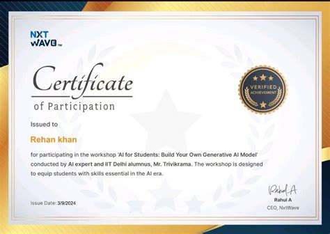 Generativeai Nxtwave Aiinnovation Certificateachievement Rehan Khan