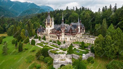 Premium Photo Aerial Drone View Of The Peles Castle In Romania