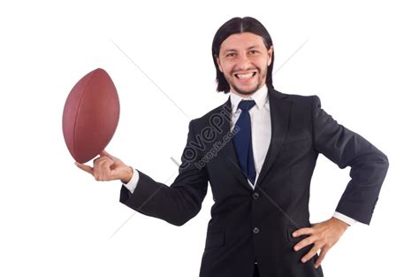 흰색 배경에 고립 축구공을 가진 사업가 사진 무료 다운로드 Lovepik