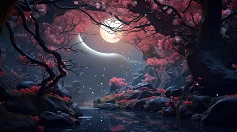 Premium Photo Moonlight Forest Landscape Wallpaper