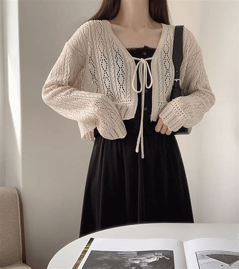 [3천장돌파] 앤디 펀칭 스카시 리본 볼레로 여름가디건