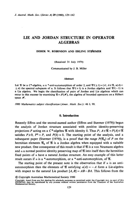 Pdf Lie And Jordan Structure In Operator Algebras