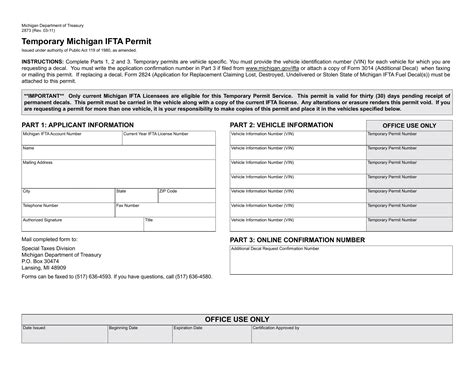 Temporary Michigan Ifta Permit Pdf Form Formspal