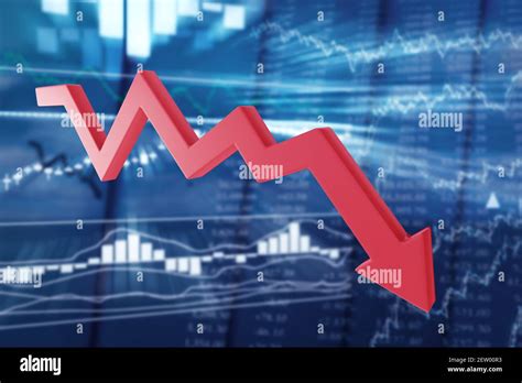 Falling Red Arrow On A Blurred Background Of Stock Quotes Prolonged