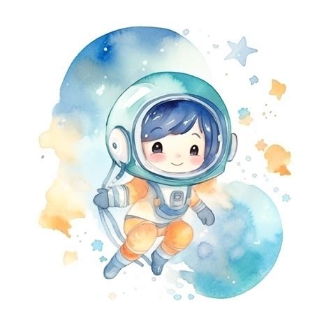 Garota Astronauta Em Um Traje Espacial Ilustração Em Aquarela De Uma