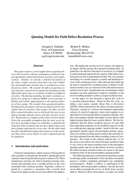 Pdf Queuing Models For Field Defect Resolution Process