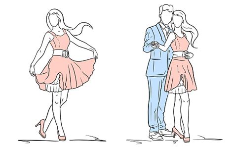 드레스와 신발을 신은 소녀 양복을 입은 남자와 드레스를 입은 소녀 유행 낙서 드로잉에 대한 스톡 벡터 아트 및 기타 이미지 낙서 드로잉 남자 단일 이미지 Istock