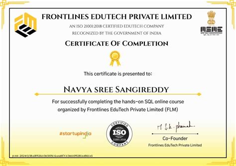 Hi All I Have Completed The Sql Course By Frontlines Edutech Private