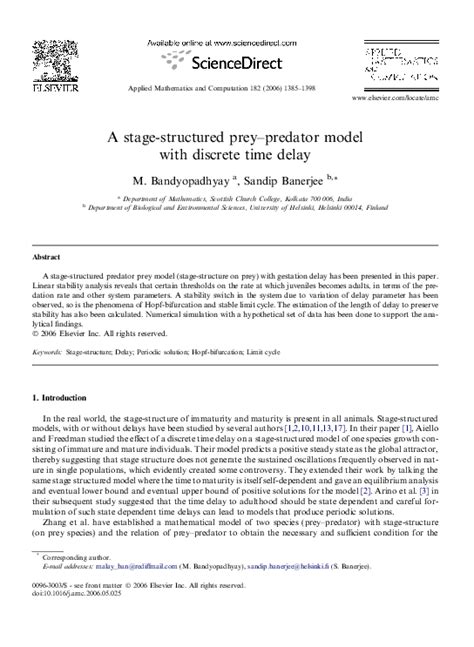 Pdf A Stage Structured Preypredator Model With Discrete Time Delay