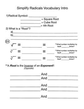 Radicals And Simplify Square Roots Intro By Jennifer Ginn TPT